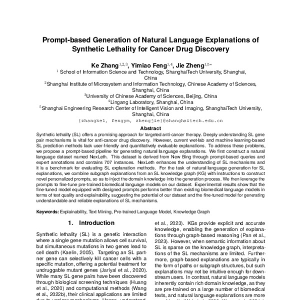 Prompt-based Generation of Natural Language Explanations of Synthetic Lethality for Cancer Drug ...