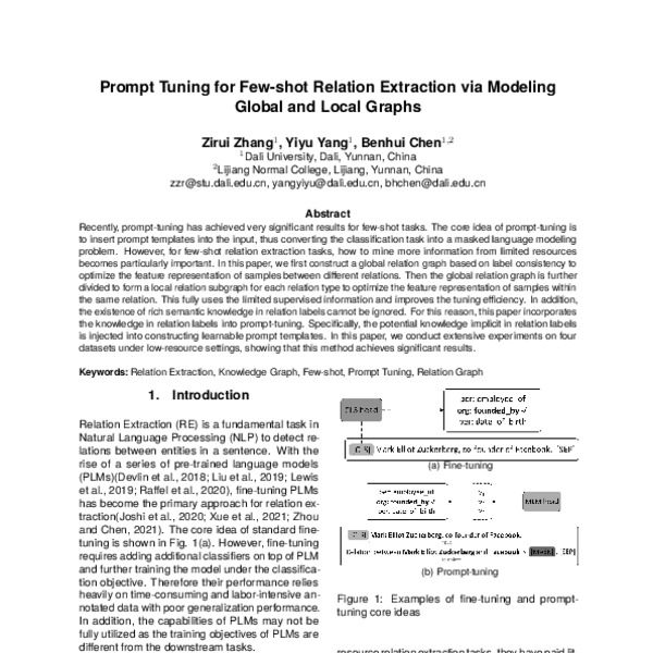 Prompt Tuning For Few Shot Relation Extraction Via Modeling Global And Local Graphs Acl Anthology