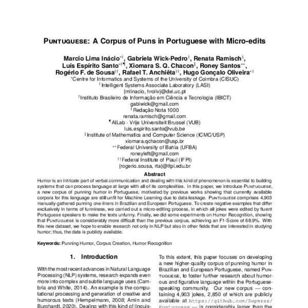 Puntuguese: A Corpus of Puns in Portuguese with Micro-edits - ACL Anthology