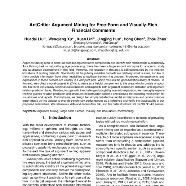 AntCritic: Argument Mining for Free-Form and Visually-Rich Financial Comments - ACL Anthology