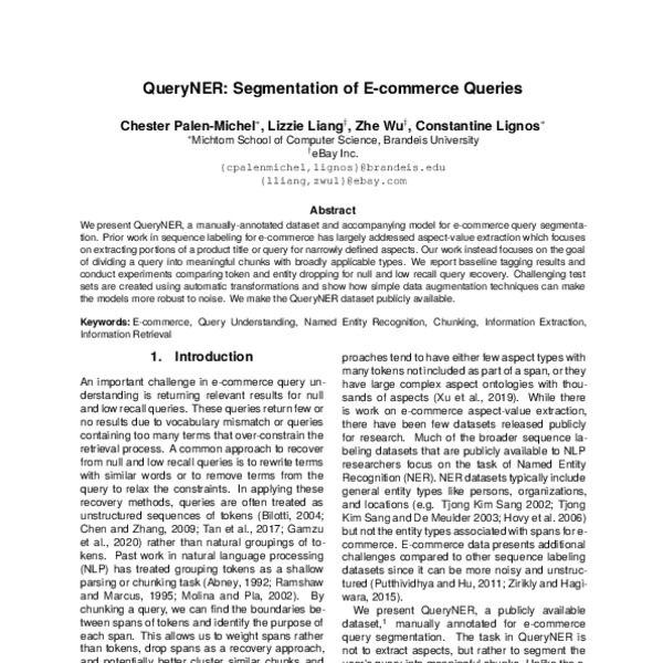 Queryner Segmentation Of E Commerce Queries Acl Anthology 8976