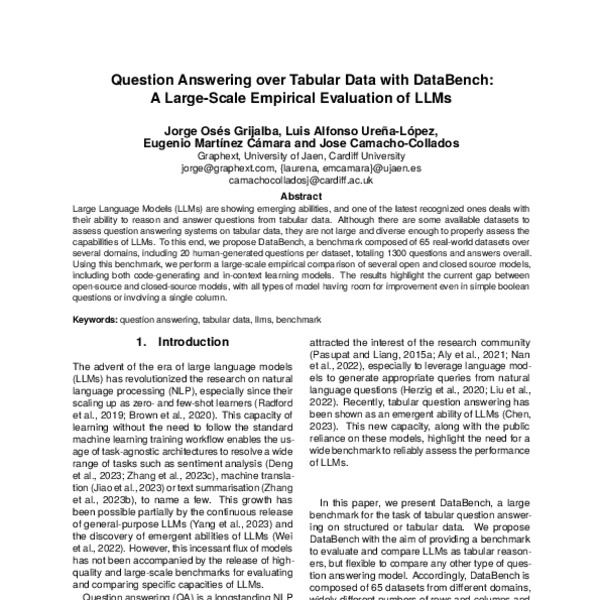 Question Answering Over Tabular Data With Databench A Large Scale Empirical Evaluation Of Llms