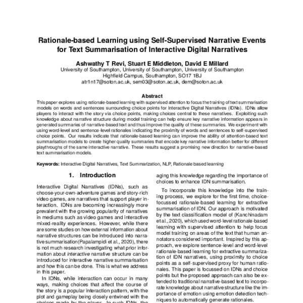 Rationale-based Learning Using Self-Supervised Narrative Events for Text Summarisation of ...