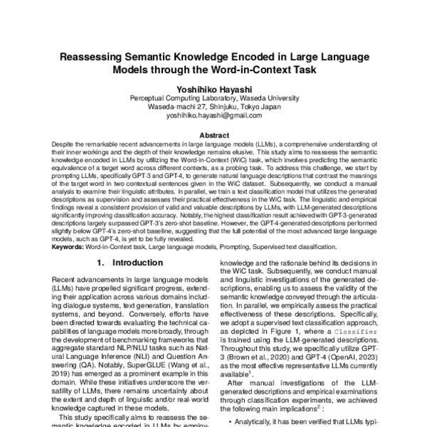 Reassessing Semantic Knowledge Encoded in Large Language Models through the Word-in-Context Task ...