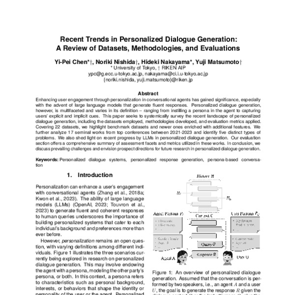 Recent Trends in Personalized Dialogue Generation: A Review of Datasets ...