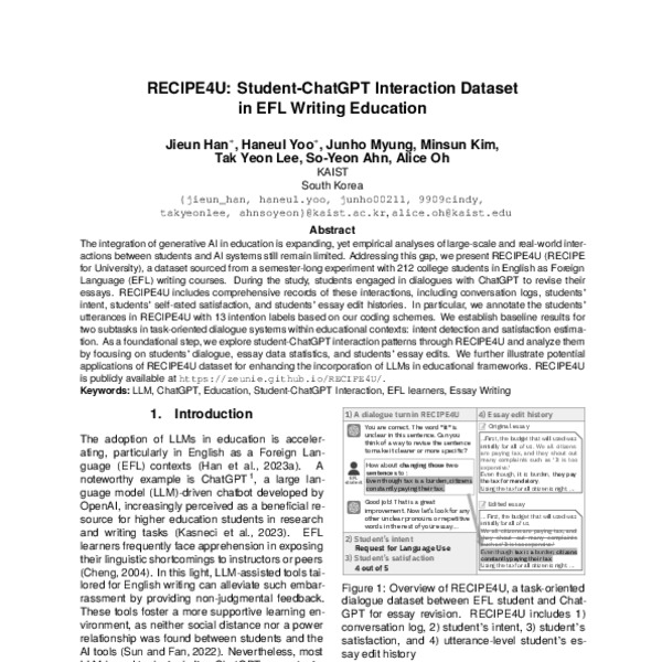 RECIPE4U: Student-ChatGPT Interaction Dataset in EFL Writing Education - ACL Anthology