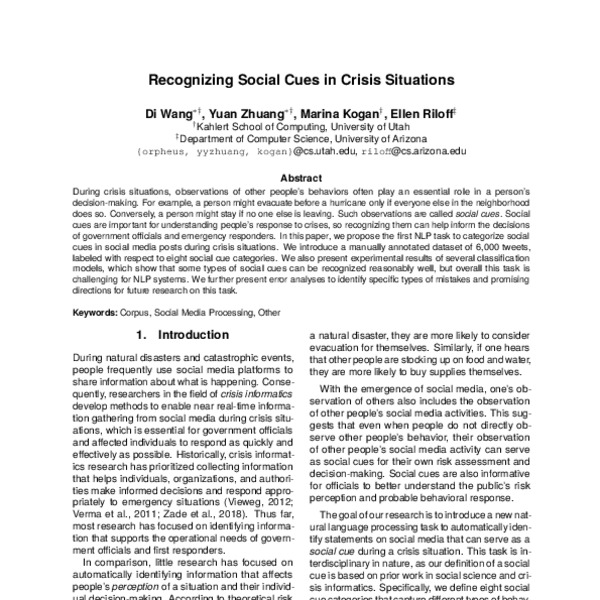 Recognizing Social Cues in Crisis Situations - ACL Anthology