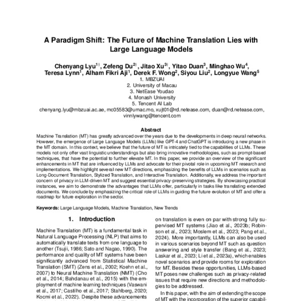 A Paradigm Shift: The Future of Machine Translation Lies with Large ...