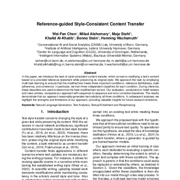 Reference-guided Style-Consistent Content Transfer - ACL Anthology