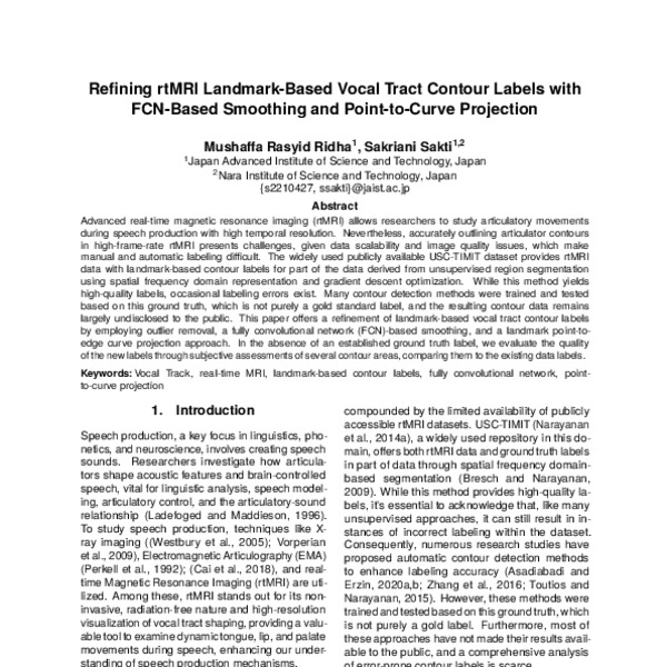 Refining Rtmri Landmark Based Vocal Tract Contour Labels With Fcn Based Smoothing And Point To