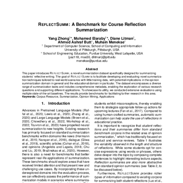 ReflectSumm: A Benchmark for Course Reflection Summarization - ACL ...