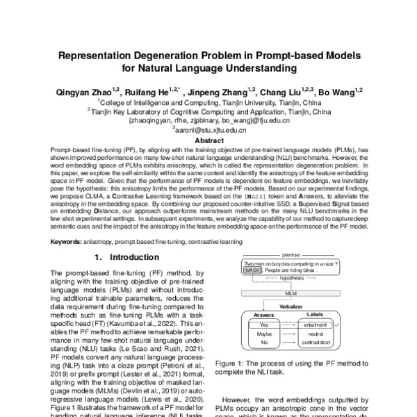 Representation Degeneration Problem in Prompt-based Models for Natural Language Understanding ...