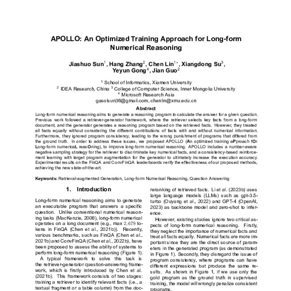 APOLLO: An Optimized Training Approach for Long-form Numerical Reasoning - ACL Anthology