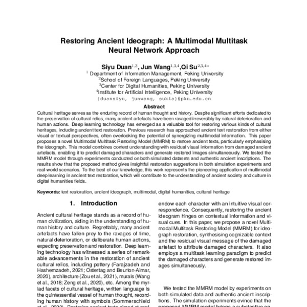Restoring Ancient Ideograph: A Multimodal Multitask Neural Network Approach - ACL Anthology