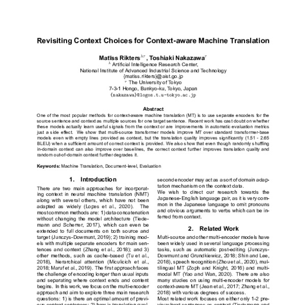 Revisiting Context Choices For Context Aware Machine Translation Acl Anthology