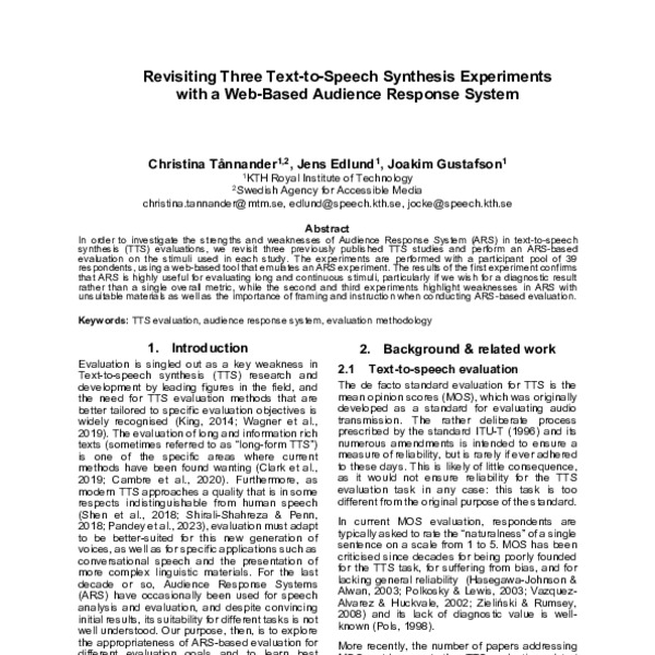 Revisiting Three Text To Speech Synthesis Experiments With A Web Based Audience Response System