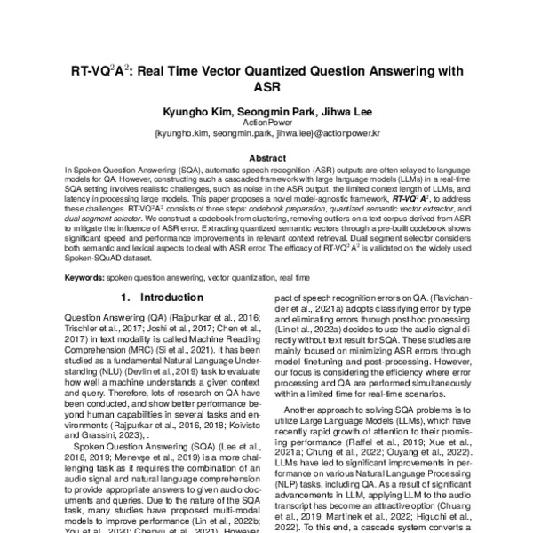 RT-VQ2A2: Real Time Vector Quantized Question Answering with ASR - ACL ...