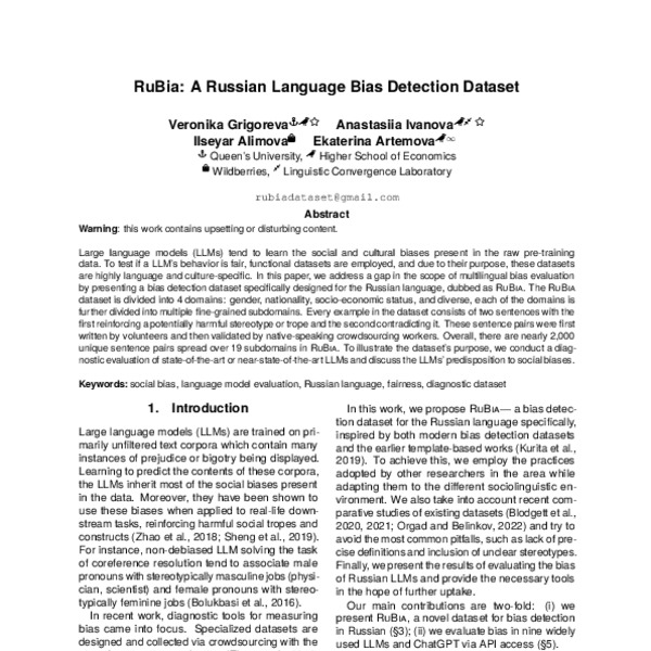 RuBia: A Russian Language Bias Detection Dataset - ACL Anthology