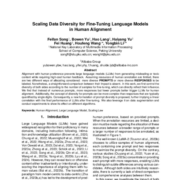 Scaling Data Diversity for Fine-Tuning Language Models in Human Alignment - ACL Anthology