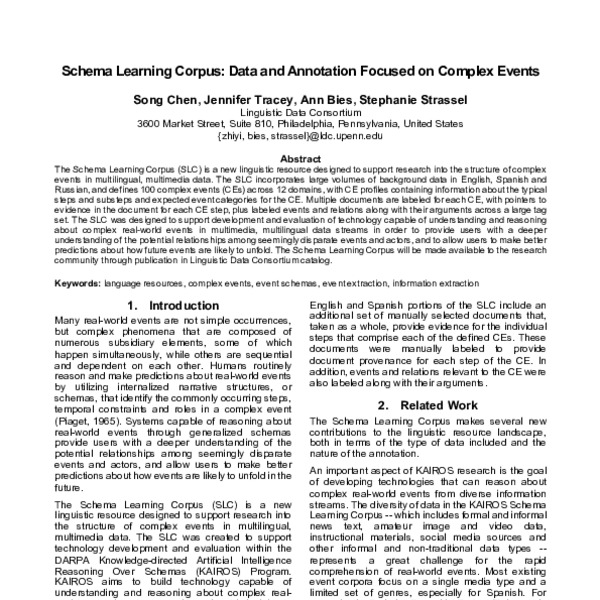 Schema Learning Corpus: Data and Annotation Focused on Complex Events - ACL Anthology