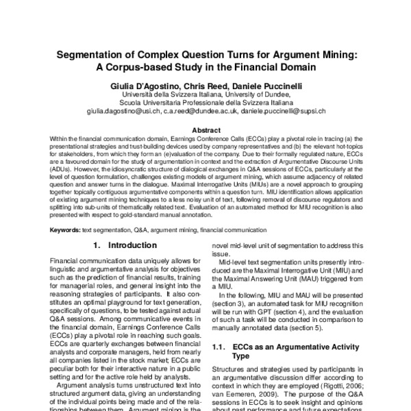 Segmentation of Complex Question Turns for Argument Mining: A Corpus-based Study in the ...