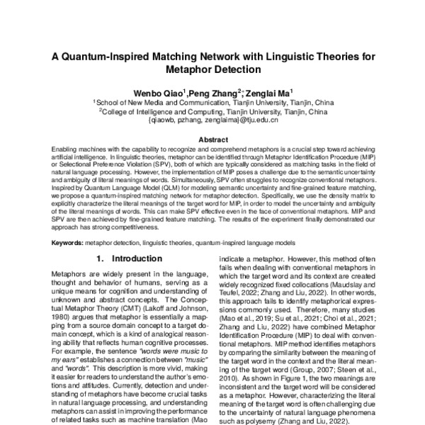 A Quantum-Inspired Matching Network with Linguistic Theories for Metaphor Detection - ACL Anthology