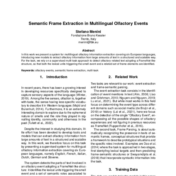 Semantic Frame Extraction in Multilingual Olfactory Events - ACL Anthology