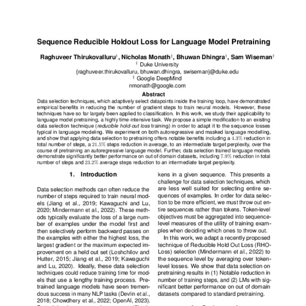 Sequence Reducible Holdout Loss for Language Model Pretraining - ACL Anthology