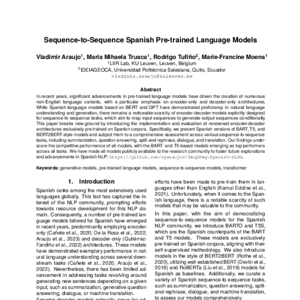 Sequence-to-Sequence Spanish Pre-trained Language Models - ACL Anthology