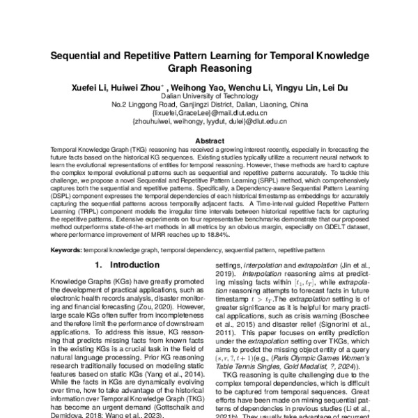 Sequential and Repetitive Pattern Learning for Temporal Knowledge Graph Reasoning - ACL Anthology