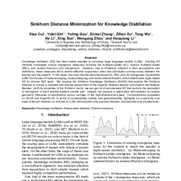 Sinkhorn Distance Minimization for Knowledge Distillation - ACL Anthology