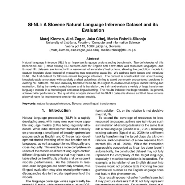SI-NLI: A Slovene Natural Language Inference Dataset and Its Evaluation ...