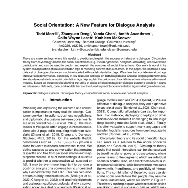 Social Orientation: A New Feature for Dialogue Analysis - ACL Anthology