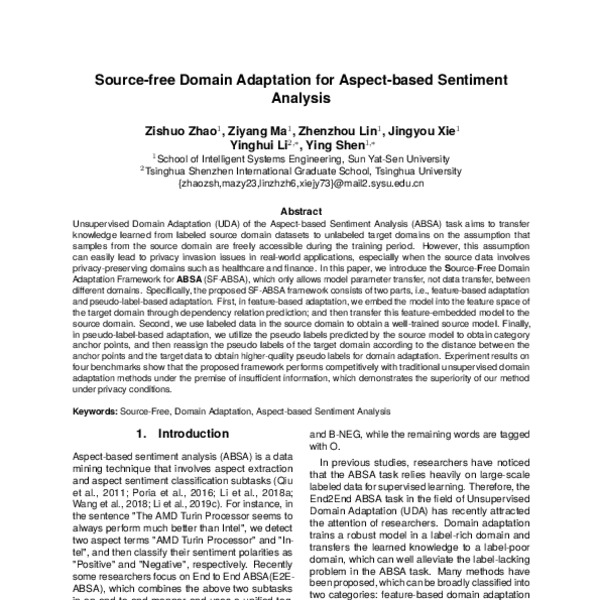 Source-free Domain Adaptation for Aspect-based Sentiment Analysis - ACL Anthology