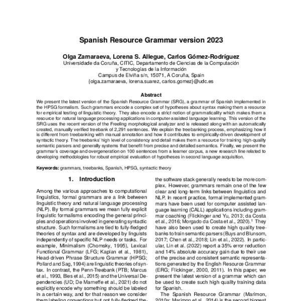 Spanish Resource Grammar Version 2023 - ACL Anthology