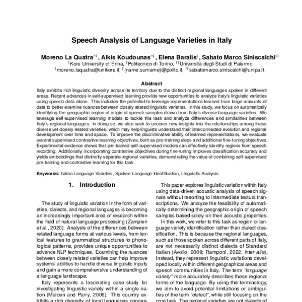 Speech Analysis of Language Varieties in Italy - ACL Anthology