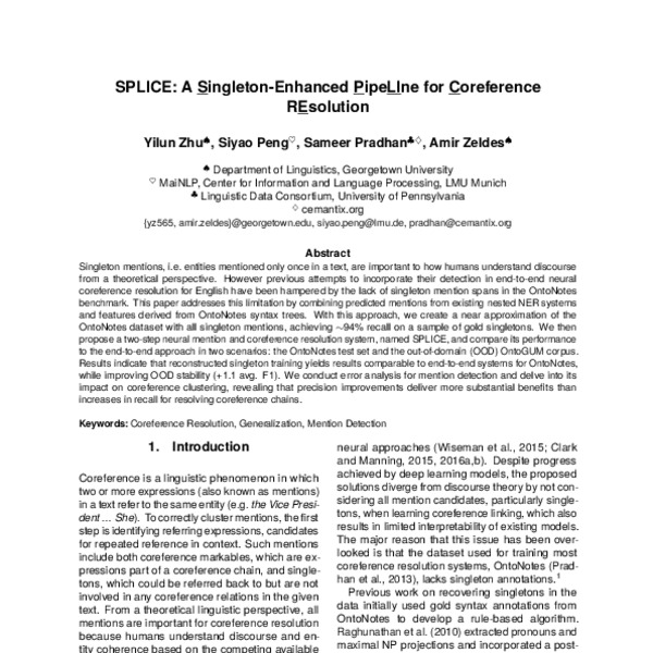 SPLICE: A Singleton-Enhanced PipeLIne for Coreference REsolution - ACL Anthology