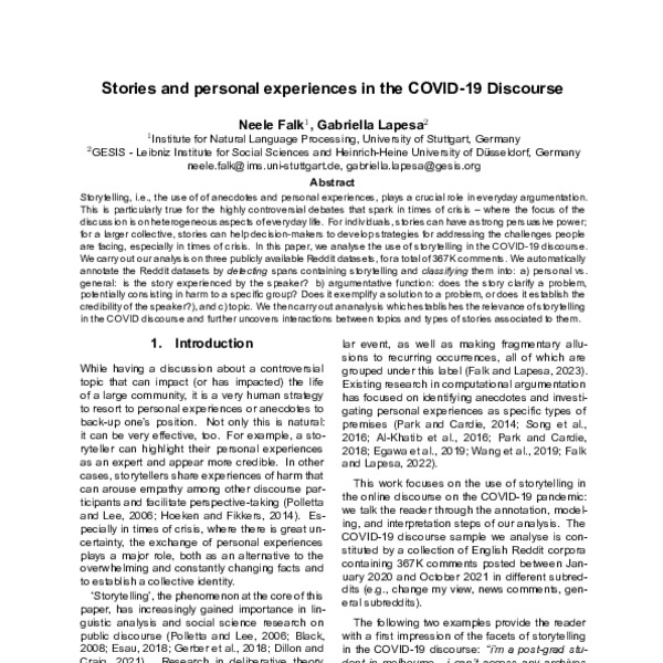 Stories and Personal Experiences in the COVID-19 Discourse - ACL Anthology