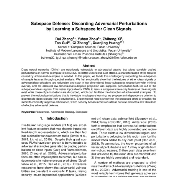 Subspace Defense: Discarding Adversarial Perturbations by Learning a Subspace for Clean Signals ...