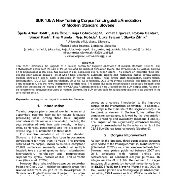 SUK 1.0: A New Training Corpus for Linguistic Annotation of Modern ...