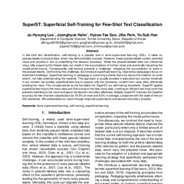 SuperST: Superficial Self-Training for Few-Shot Text Classification - ACL Anthology