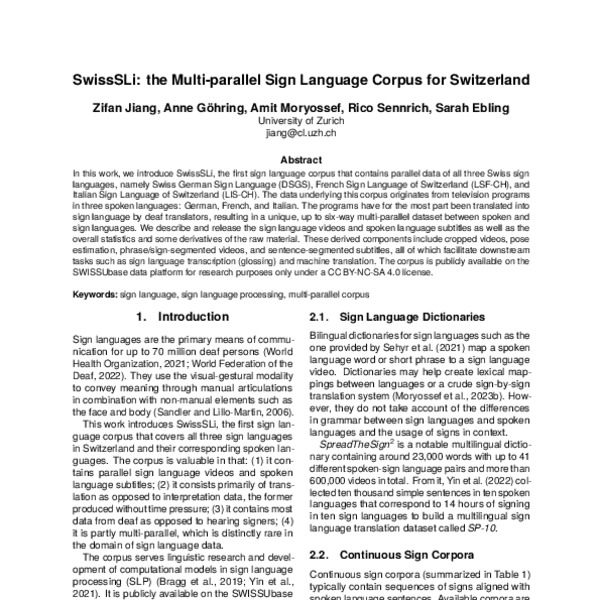SwissSLi: The Multi-parallel Sign Language Corpus for Switzerland - ACL ...