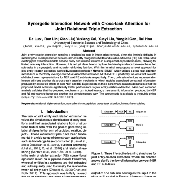 Synergetic Interaction Network With Cross Task Attention For Joint