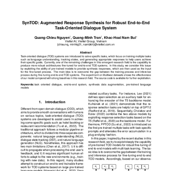 SynTOD: Augmented Response Synthesis for Robust End-to-End Task-Oriented Dialogue System - ACL ...
