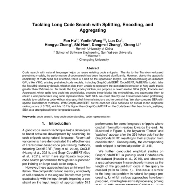 Tackling Long Code Search with Splitting, Encoding, and Aggregating - ACL Anthology