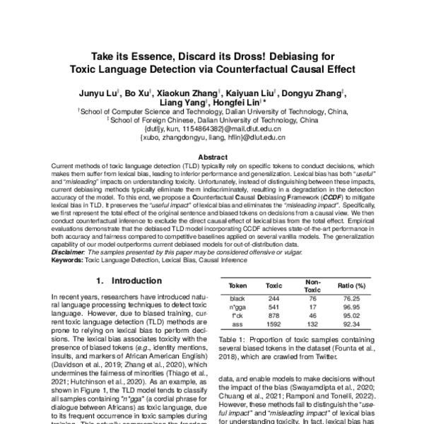 Take Its Essence, Discard Its Dross! Debiasing for Toxic Language Detection via Counterfactual ...