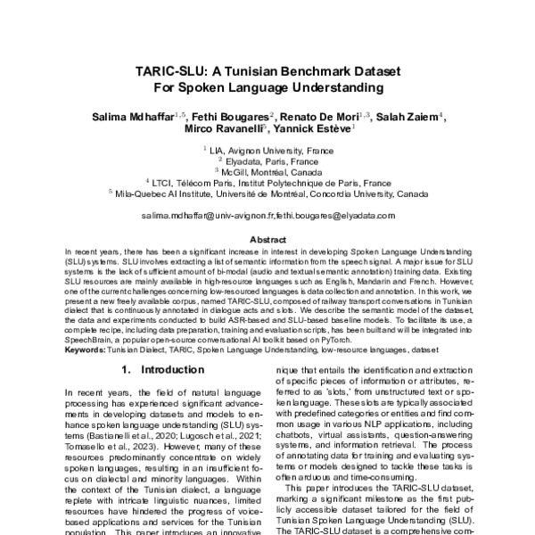 TARIC-SLU: A Tunisian Benchmark Dataset for Spoken Language Understanding - ACL Anthology