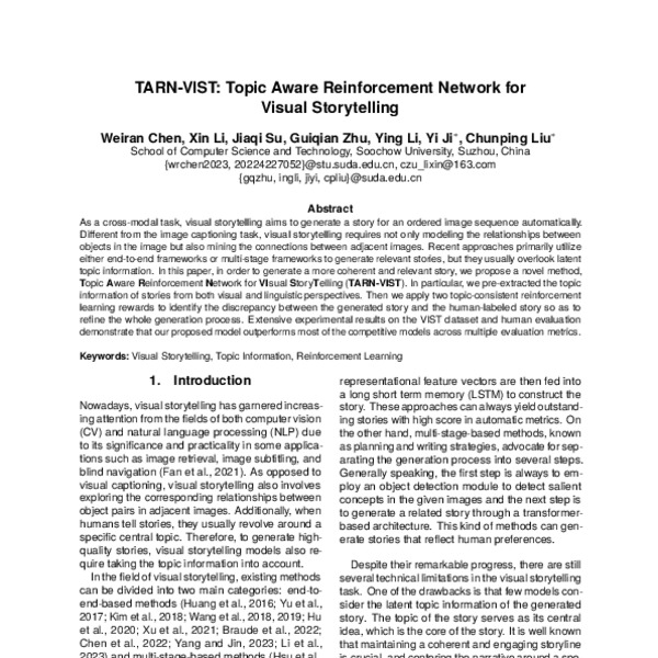 TARN-VIST: Topic Aware Reinforcement Network for Visual Storytelling - ACL Anthology