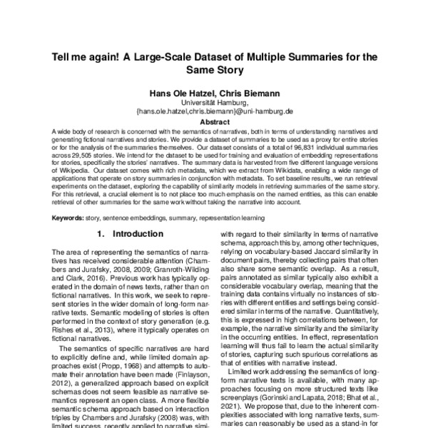 Tell Me Again! a Large-Scale Dataset of Multiple Summaries for the Same ...