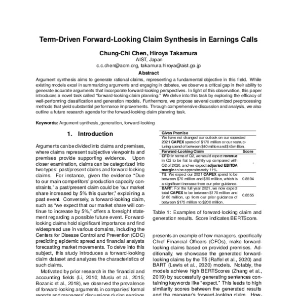 Term-Driven Forward-Looking Claim Synthesis in Earnings Calls - ACL ...